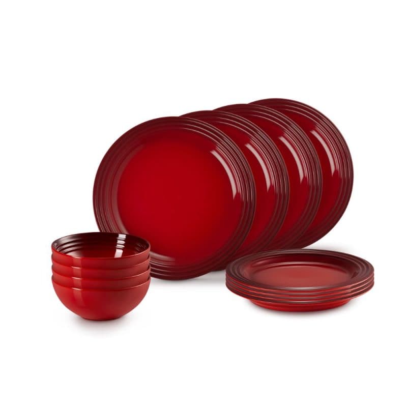 Le Creuset Stoneware 12-piece Dinnerware Set (Cerise) - The Kitchen Draw